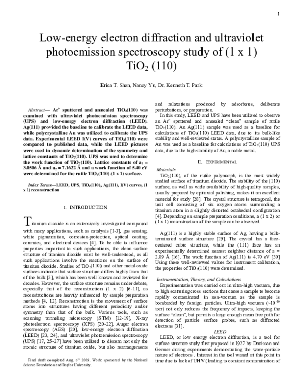 (PDF) Low Energy Electron Diffraction and Ultraviolet Photoelectron Spectroscopy Studies of ...