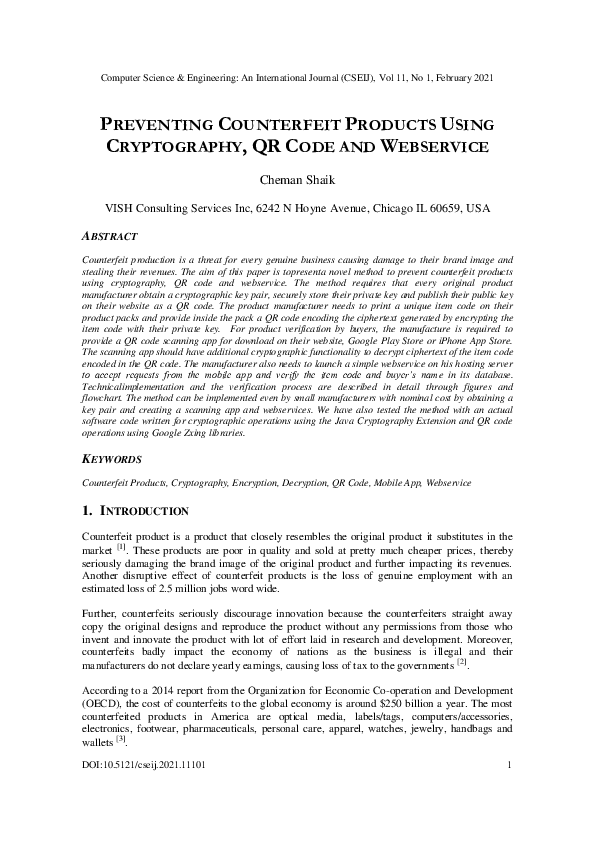 (PDF) Preventing Counterfeit Products using Cryptography, QR Code and Webservice