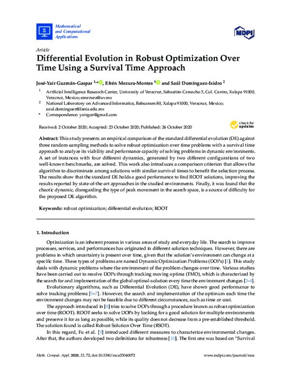 Pdf Differential Evolution In Robust Optimization Over Time Using A Survival Time Approach