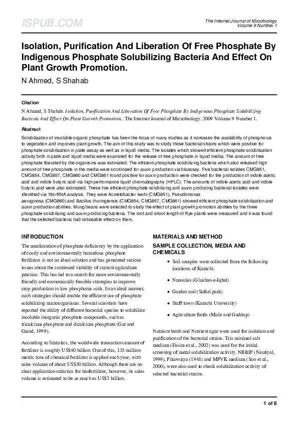 (PDF) Isolation, Purification And Liberation Of Free Phosphate By ...