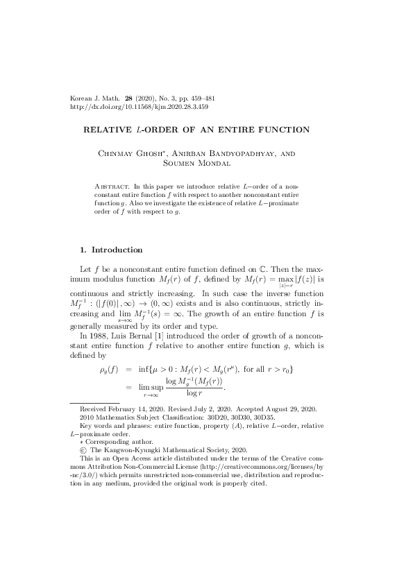 (PDF) Relative $L$-order of an entire function