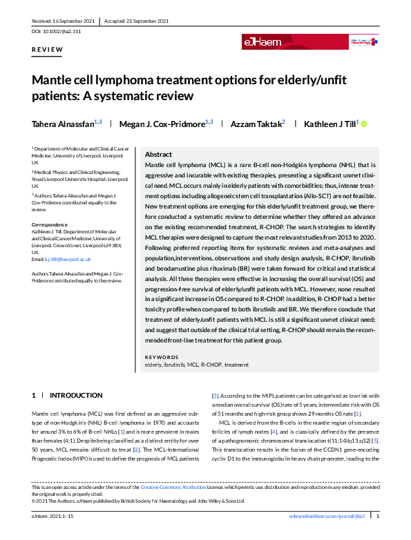 (PDF) Mantle cell lymphoma treatment options for elderly/unfit patients ...