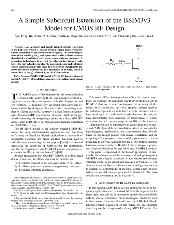 (PDF) A simple subcircuit extension of the BSIM3v3 model for CMOS RF design