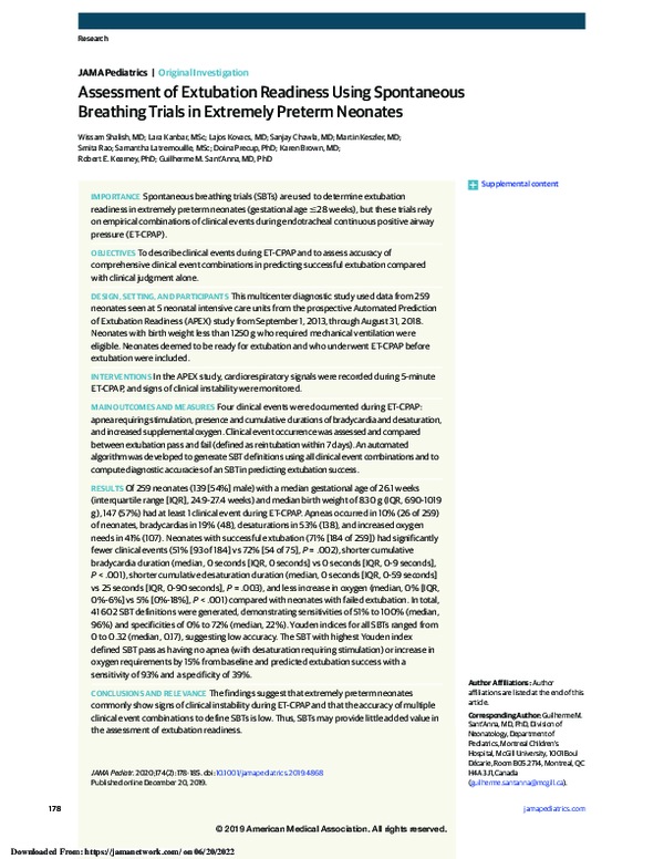 (PDF) Assessment of Extubation Readiness Using Spontaneous Breathing ...