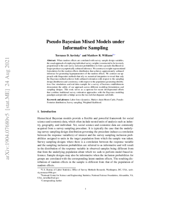 Pdf Pseudo Bayesian Mixed Models Under Informative Sampling