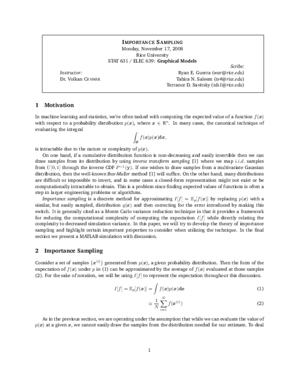 (PDF) Importance Sampling 2 Importance Sampling