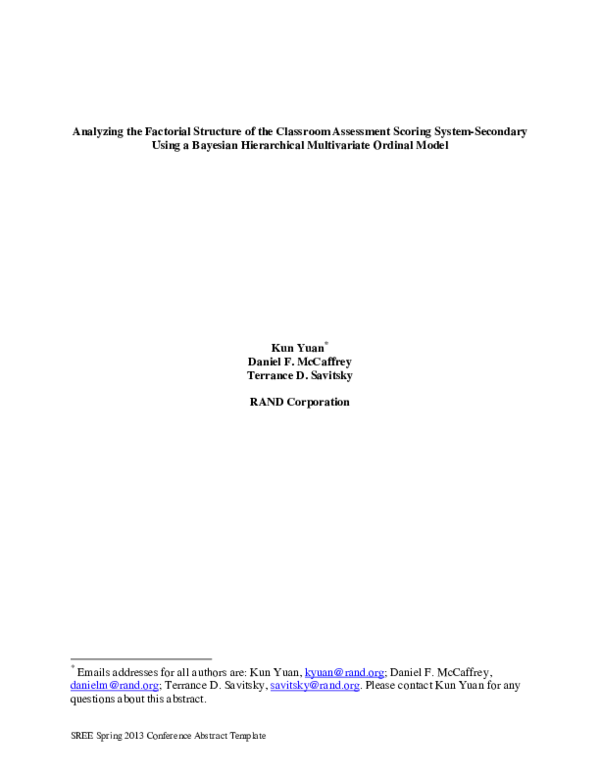 (PDF) Analyzing the Factorial Structure of the Classroom Assessment Scoring System-Secondary ...