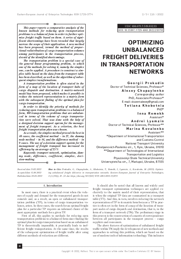 (PDF) Optimizing unbalanced freight deliveries in transportation networks