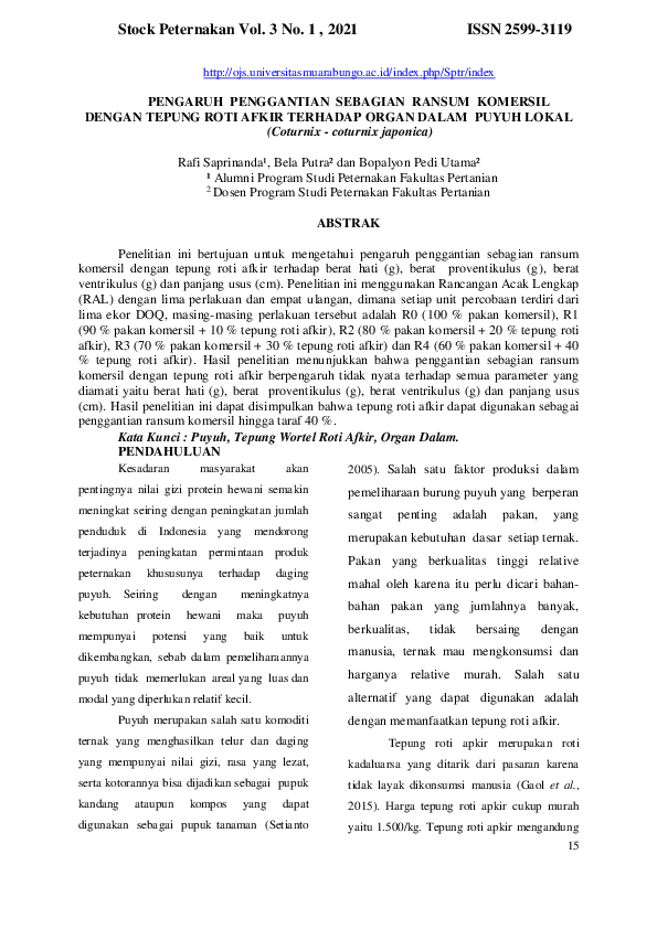 (PDF) PENGARUH PENGGANTIAN SEBAGIAN RANSUM KOMERSIL DENGAN TEPUNG ROTI ...