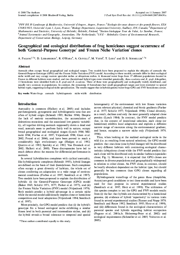 (PDF) Geographical and ecological distributions of frog hemiclones ...