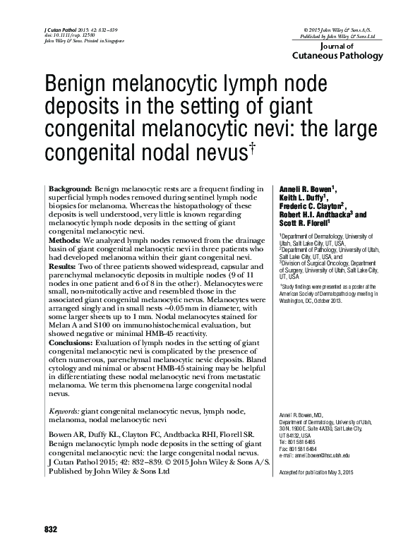 (PDF) Benign Melanocytic Lymph Node Deposits in the Setting of Giant ...
