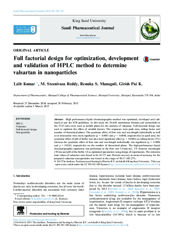 (PDF) Full factorial design for optimization, development and validation of HPLC method to ...
