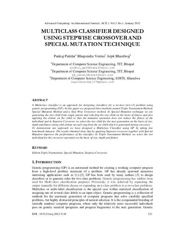 (PDF) Multiclass Classifier Designed Using Stepwise Crossover and Special Mutation Technique ...