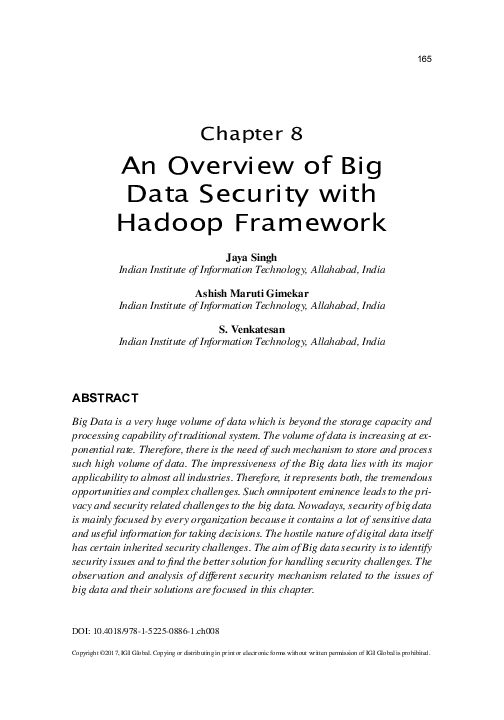 Pdf An Overview Of Big Data Security With Hadoop Framework Ashish Gimekar