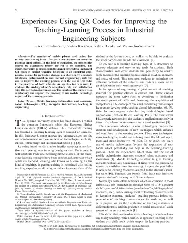 (PDF) Experiences Using QR Codes for Improving the Teaching-Learning ...