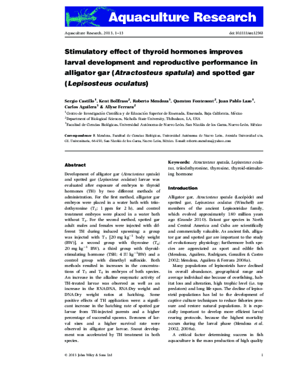 (PDF) Stimulatory effect of thyroid hormones improves larval ...
