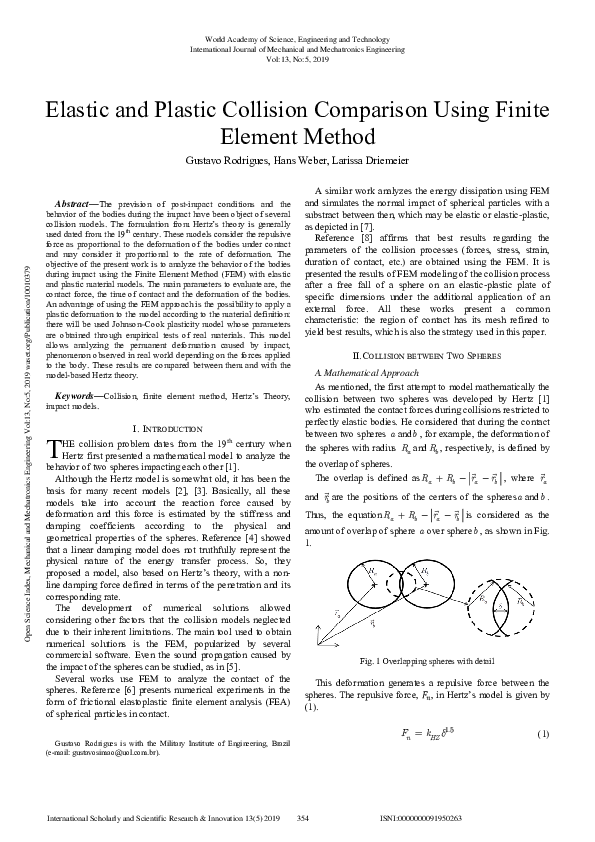 (PDF) Elastic and Plastic Collision Comparison Using Finite Element Method
