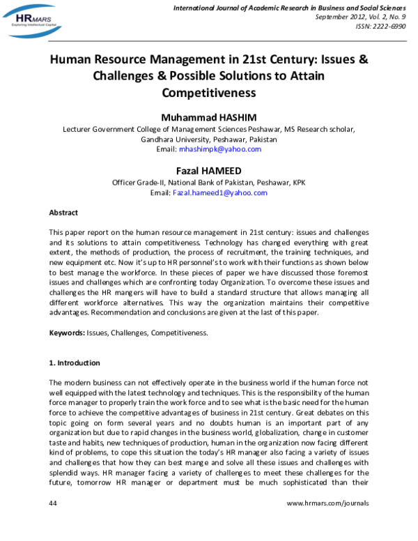 Pdf Human Resource Management In 21st Century Issues And Challenges