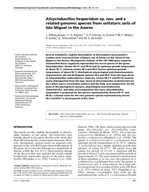 (PDF) Alicyclobacillus hesperidum sp. nov. and a related genomic ...