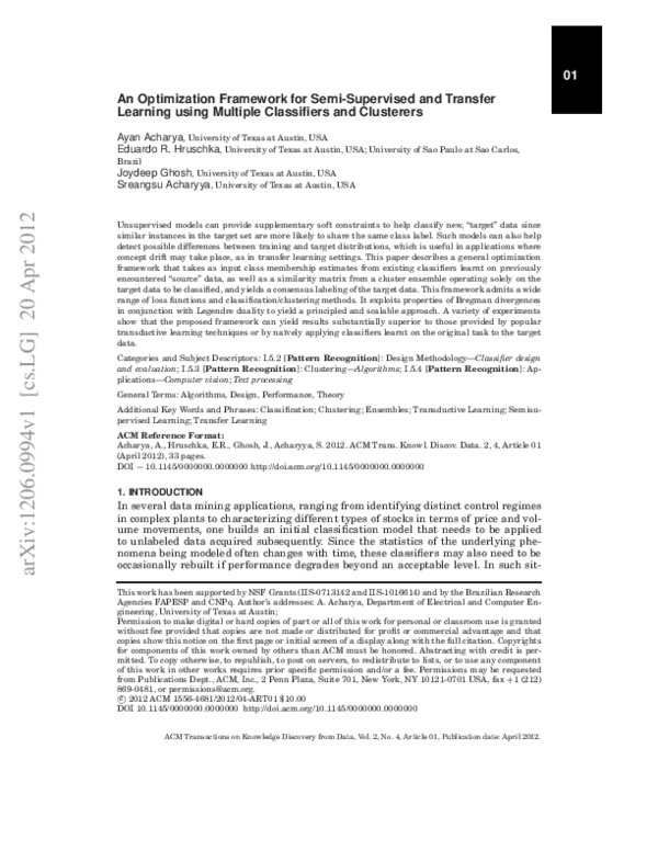 (PDF) An Optimization Framework for Semi-Supervised and Transfer Learning using Multiple ...