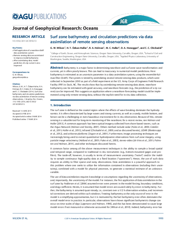 (PDF) Surf zone bathymetry and circulation predictions via data ...