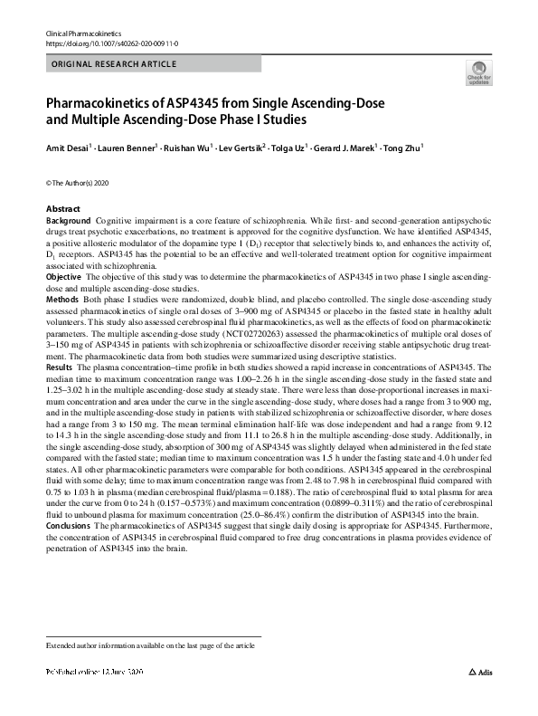 (PDF) Pharmacokinetics of ASP4345 from Single Ascending-Dose and ...