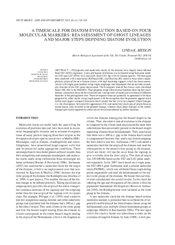 (PDF) A timescale for diatom evolution based on four molecular markers ...