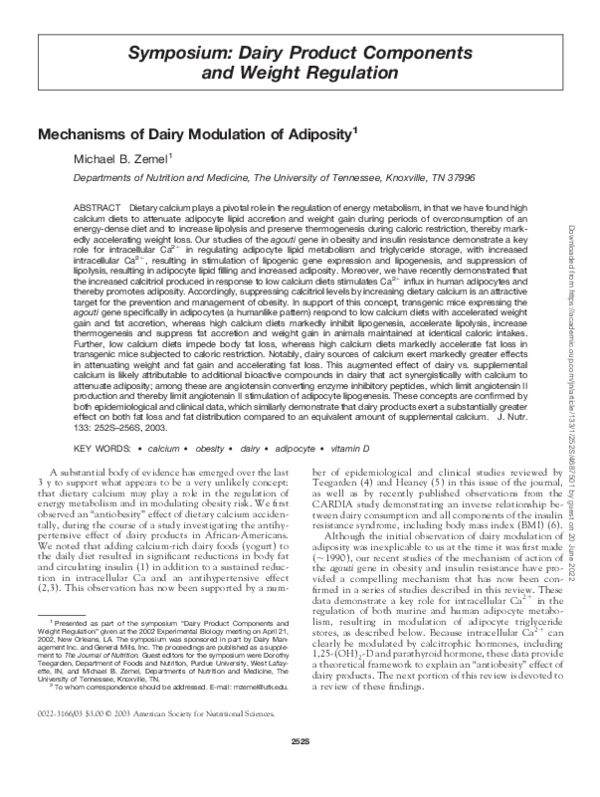 (PDF) Mechanisms of Dairy Modulation of Adiposity | Michael Zemel ...