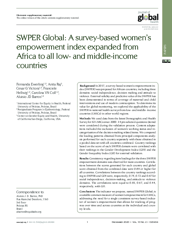 (PDF) SWPER Global: A survey-based women's empowerment index expanded ...