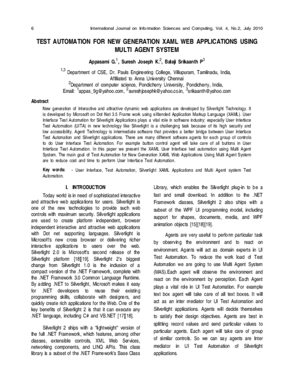 Pdf Test Automation For New Generation Xaml Web Applications Using Multi Agent System