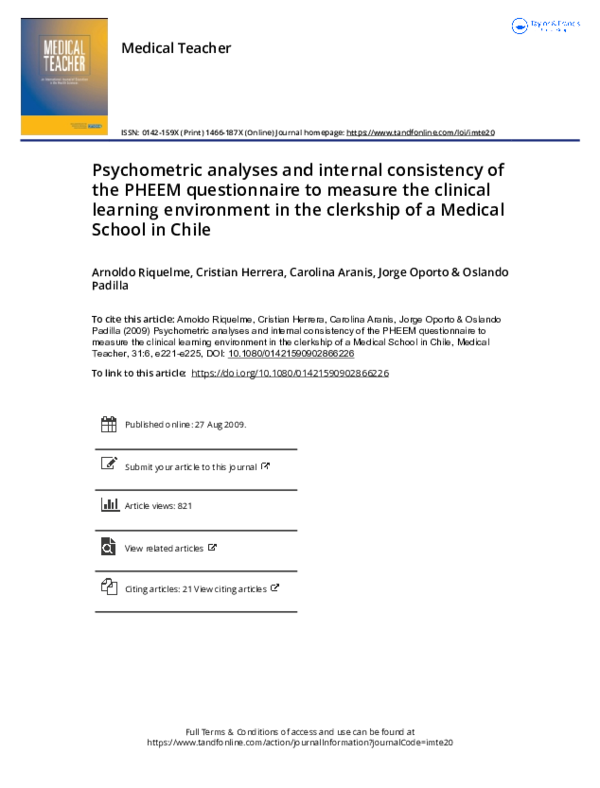 (PDF) Psychometric analyses and internal consistency of the PHEEM ...