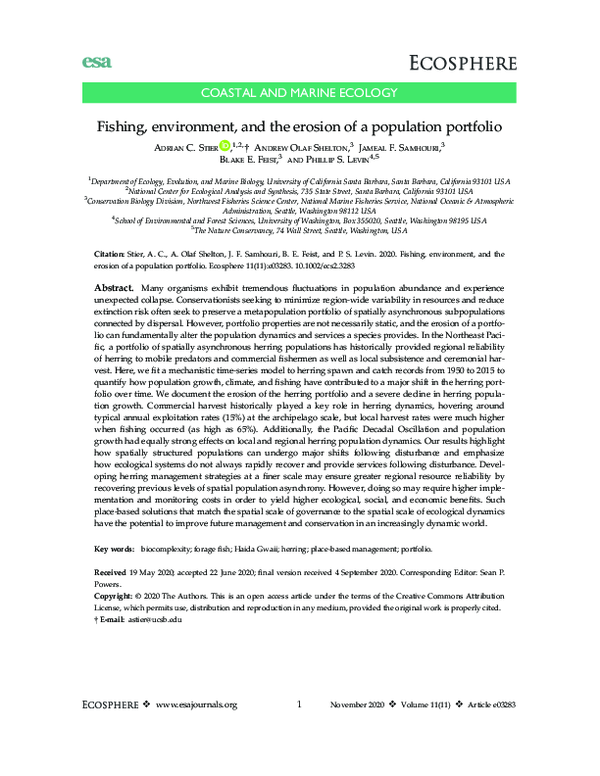 (PDF) Fishing, environment, and the erosion of a population portfolio