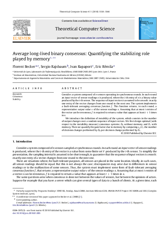 (PDF) Average long-lived binary consensus: Quantifying the stabilizing role played by memory