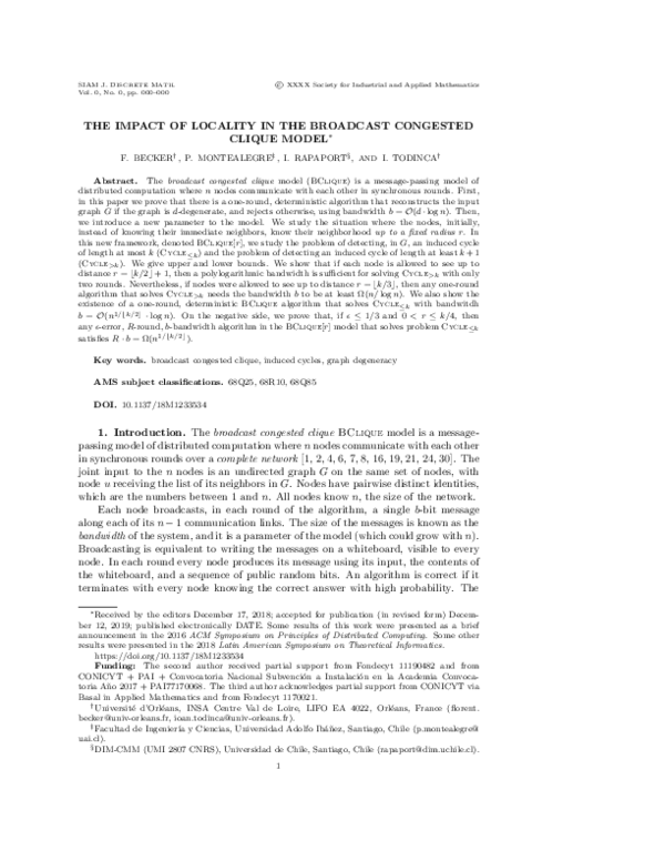 (PDF) The Impact of Locality in the Broadcast Congested Clique Model | Ivan Rapaport - Academia.edu
