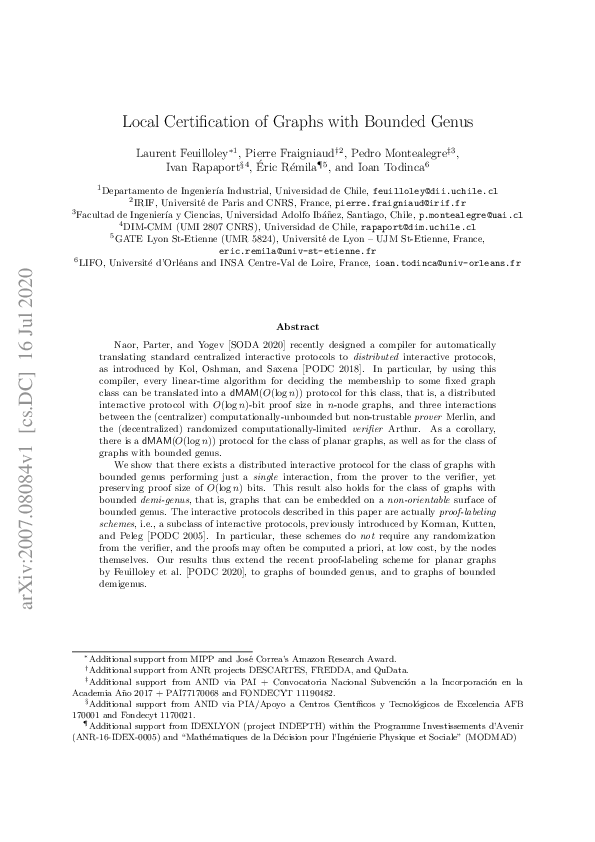 Pdf Local Certification Of Graphs With Bounded Genus Ivan Rapaport