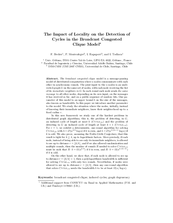 (PDF) The Impact of Locality on the Detection of Cycles in the Broadcast Congested Clique Model