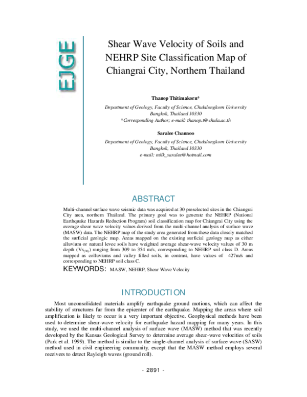 (PDF) Shear Wave Velocity of Soils and NEHRP Site Classification Map of ...