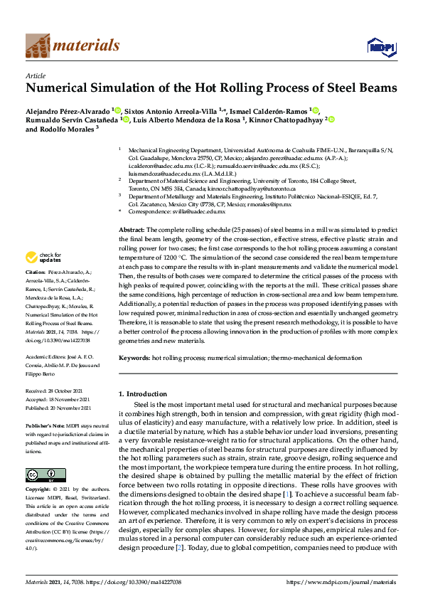 (PDF) Numerical Simulation of the Hot Rolling Process of Steel Beams