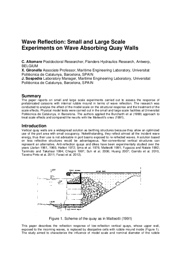 (PDF) Wave reflection: small and large scale experiments on wave ...