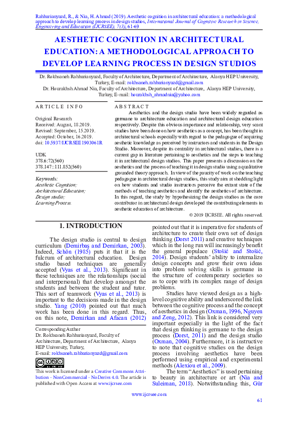 (PDF) Aesthetic cognition in architectural education: A methodological approach to develop ...