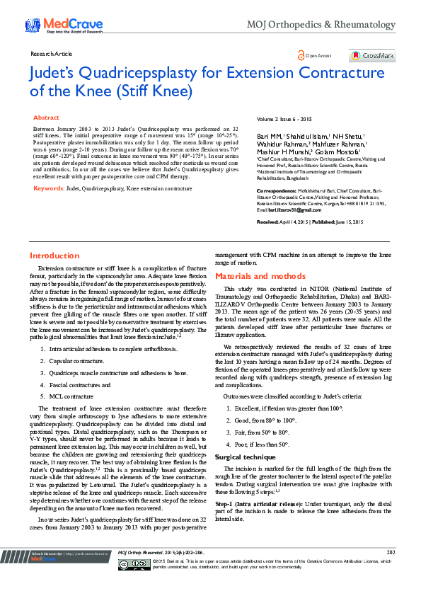 (PDF) Judet's Quadricepsplasty for Extension Contracture of the Knee ...