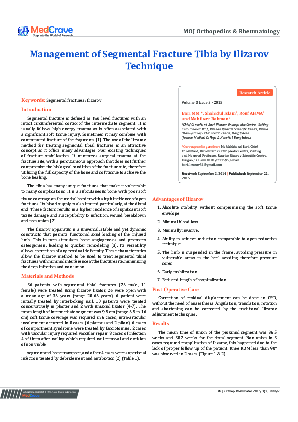 (PDF) Management of Segmental Fracture Tibia by Ilizarov Technique
