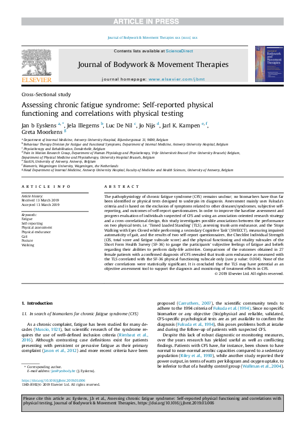 (PDF) Assessing Chronic Fatigue Syndrome: Self-Reported Physical ...