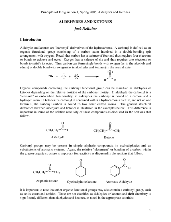 (PDF) Principles of Drug Action 1 , Spring 2005 , Aldehydes and Ketones ...