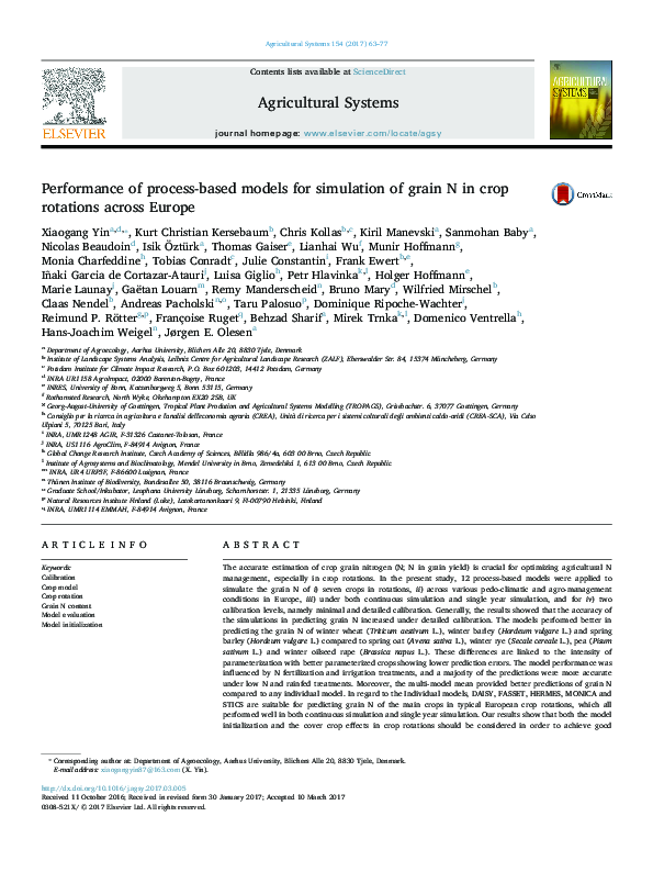 Pdf Performance Of Process Based Models For Simulation Of Grain N In
