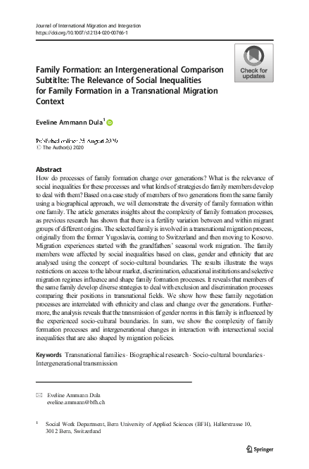 (PDF) Family Formation: an Intergenerational Comparison Subtitlte: The ...