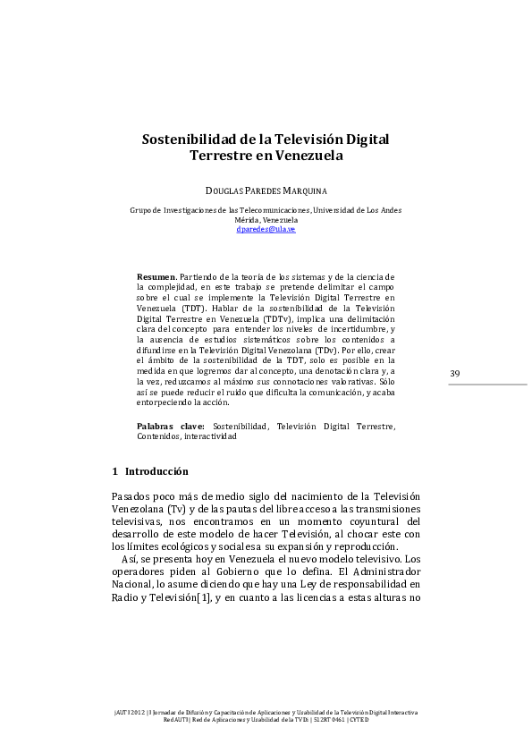 (PDF) Sostenibilidad de la televisión digital terrestre en Venezuela | Douglas Antonio Paredes ...