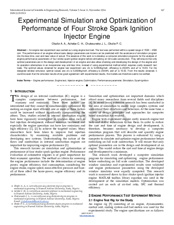 (PDF) Experimental Simulation and Optimization of Performance of Four Stroke Spark Ignition ...