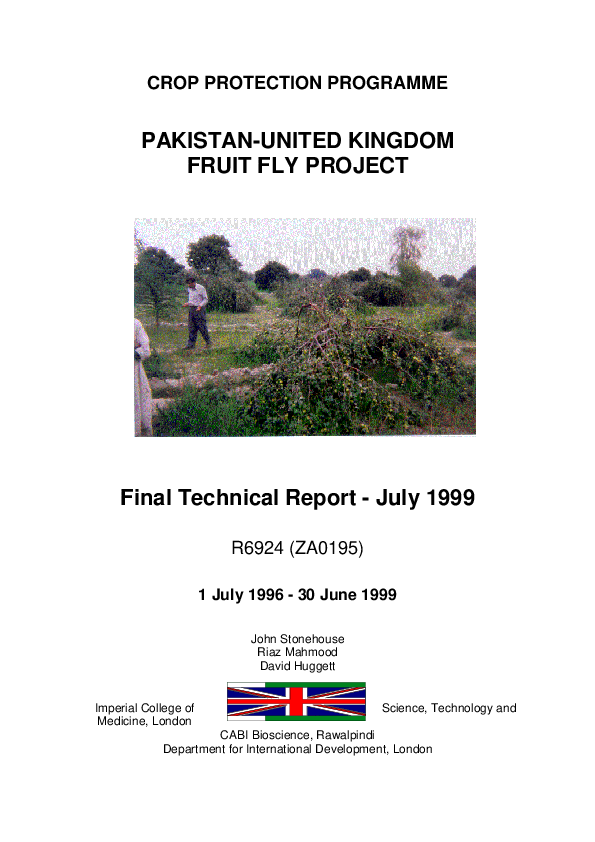 (PDF) Pakistan-United Kingdom Fruit Fly Project | David Huggett ...
