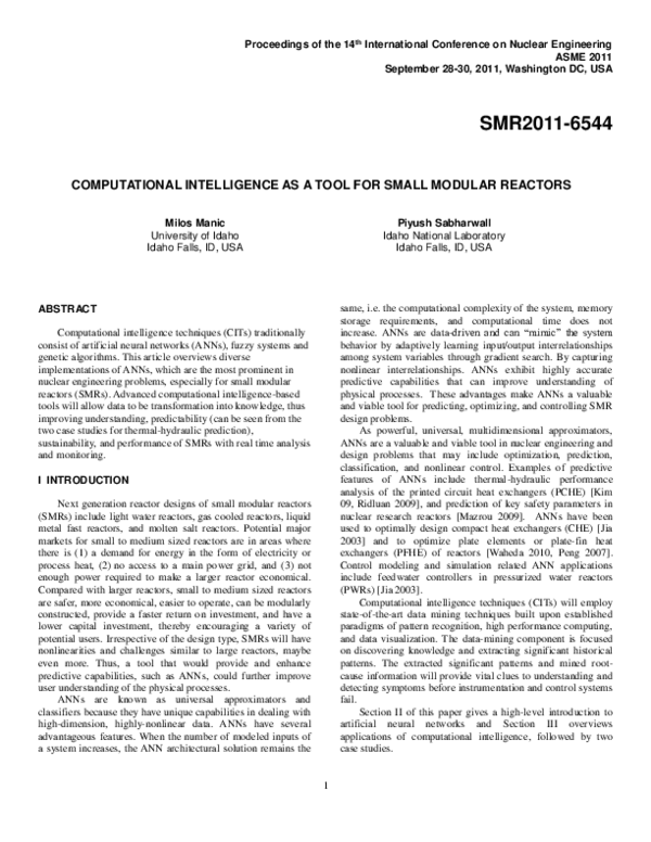 Pdf Computational Intelligence As A Tool For Small Modular Reactors